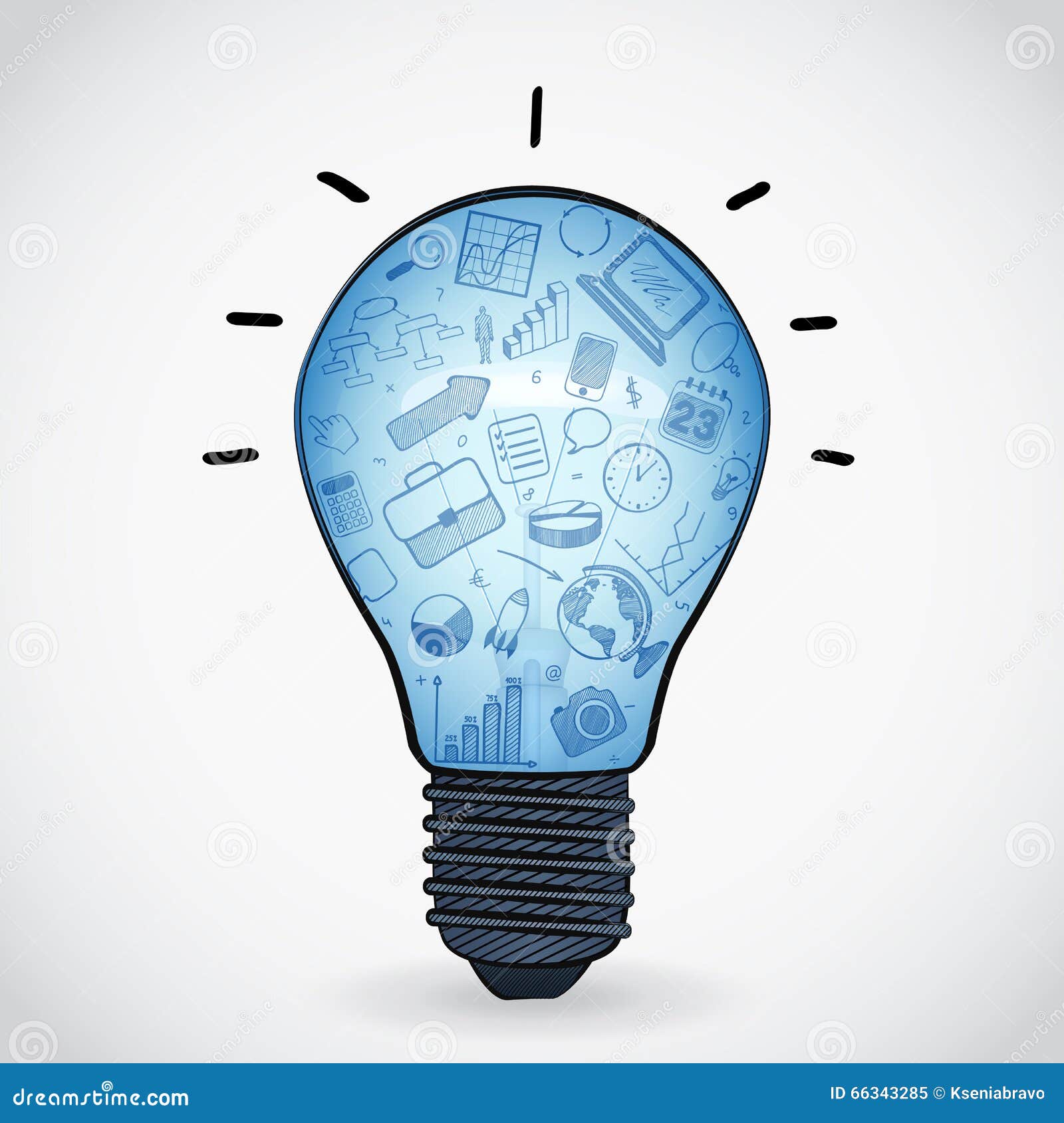 Blue Light Bulb with Icons, Vector Stock Vector - Illustration of ...