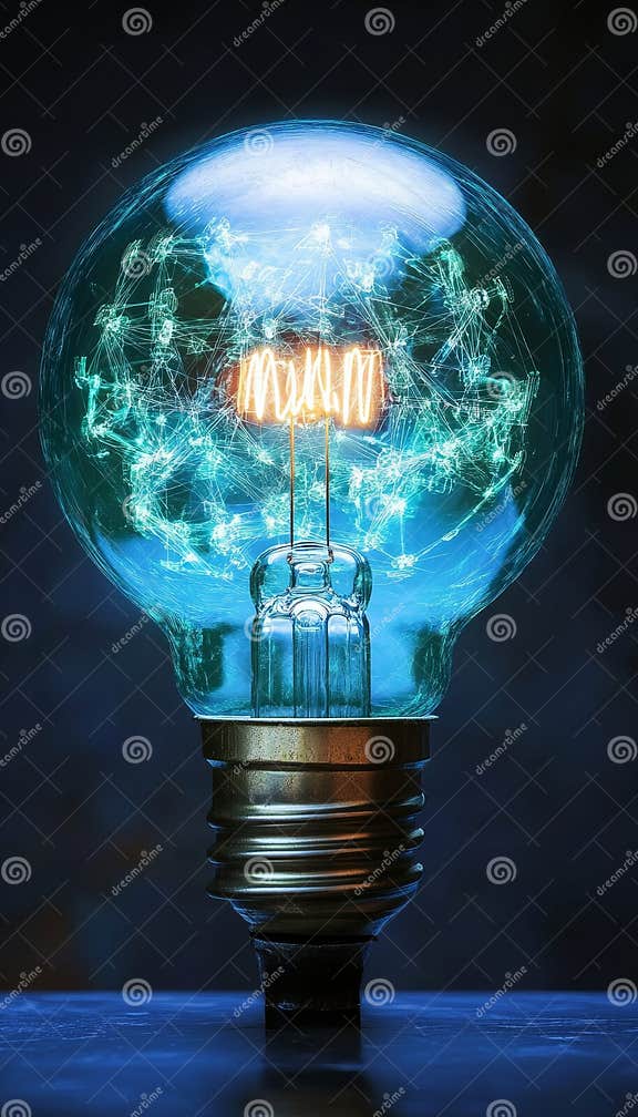 Blue Light Bulb on, Lit Up in Dark Studio. Innovation, Idea, Energy and ...