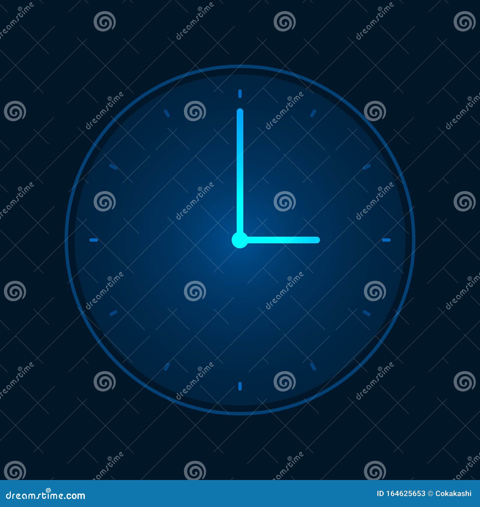 Blue Light Clock Dial Symbol on Dark Background. Stock Vector ...