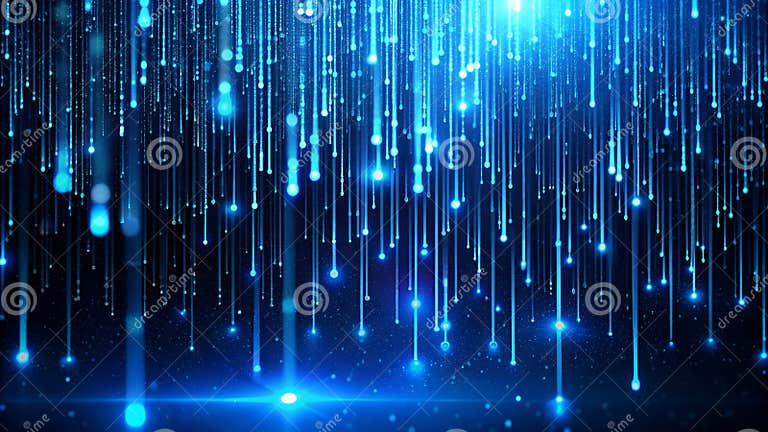 Blue Light Drop with Binary Digits Falling Down with Neon Speedy Power ...