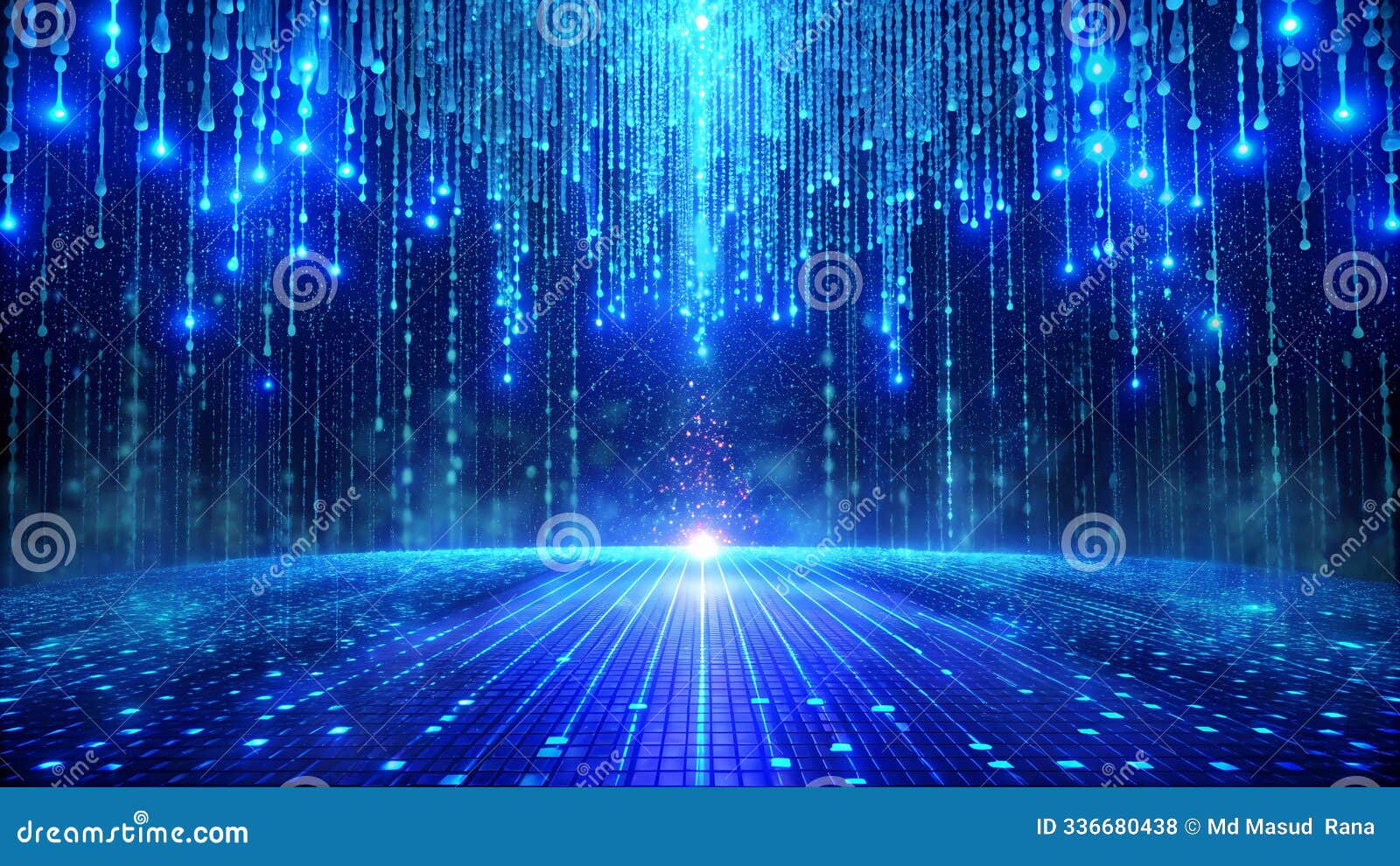 Blue Light Drop with Binary Digits Falling Down with Neon Speedy Power ...