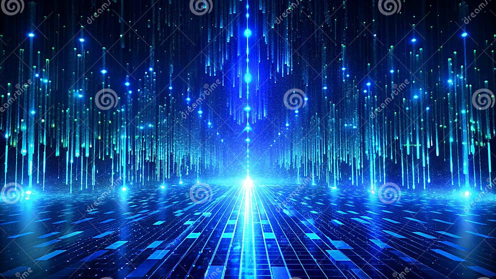 Blue Light Drop with Binary Digits Falling Down with Neon Speedy Power ...