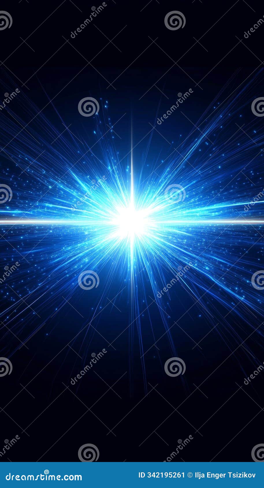 Blue Light Explosion, Horizontal Line Background. Centered Burst Flash ...