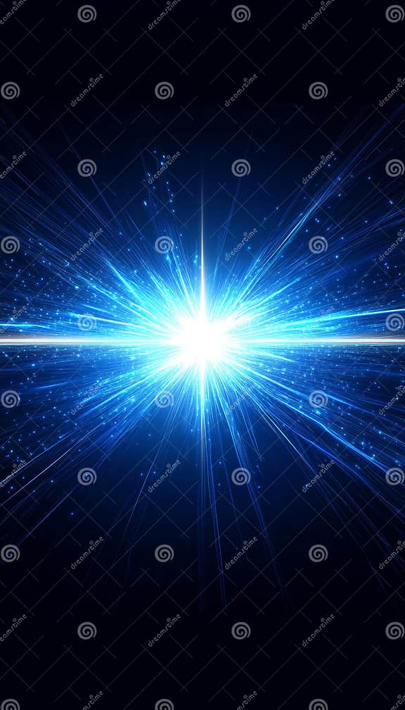 Blue Light Explosion, Horizontal Line Background. Centered Burst Flash ...
