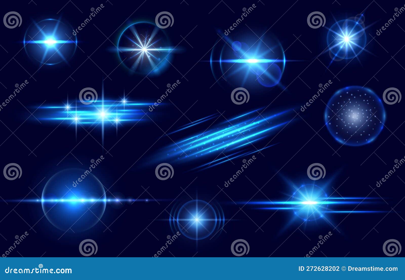 Blue Light Flare and Flash Effect, Star Glow Set Stock Vector ...