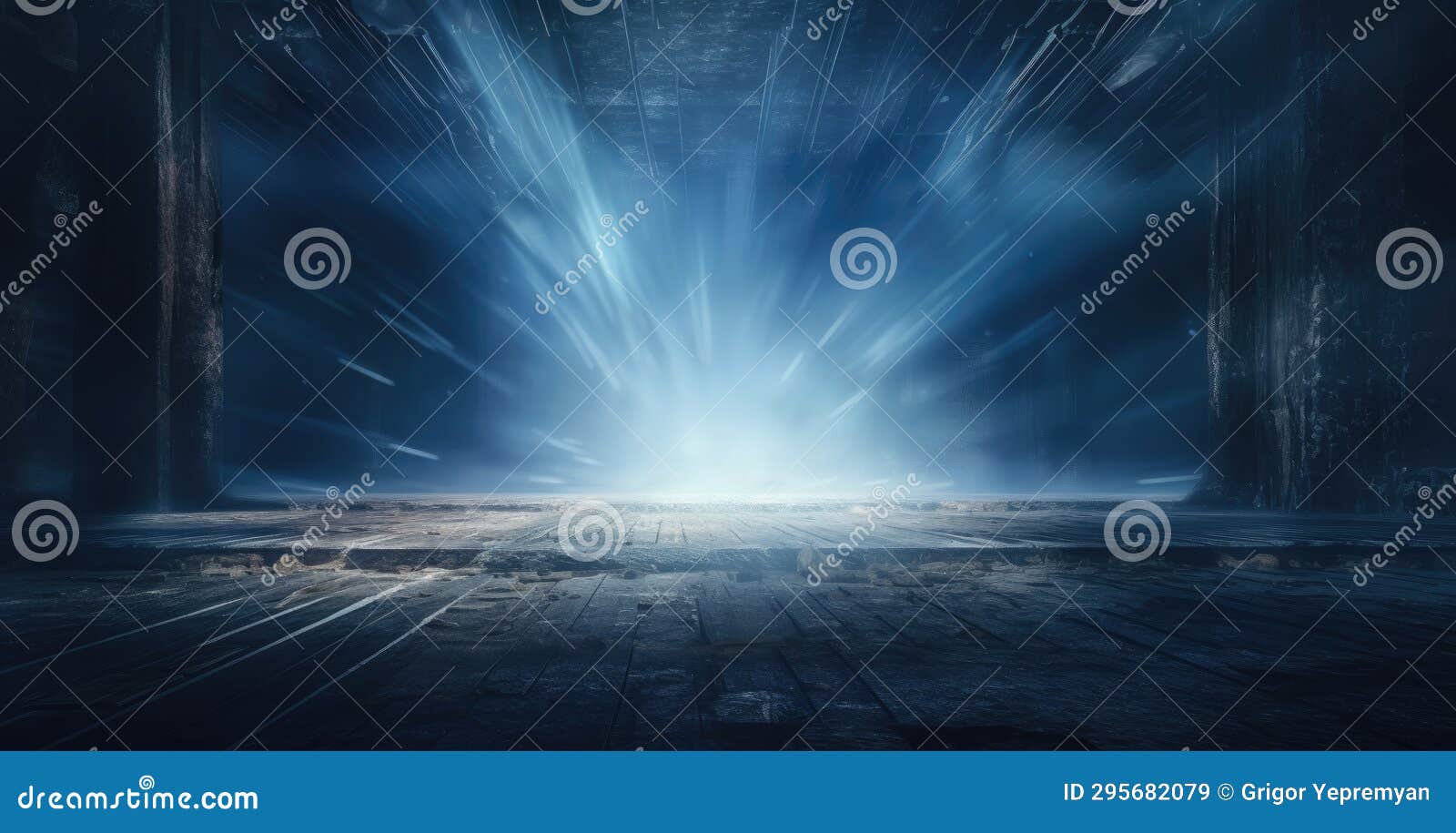 Blue Light Flow from a Shining Spot in a Dark Space Stock Illustration ...