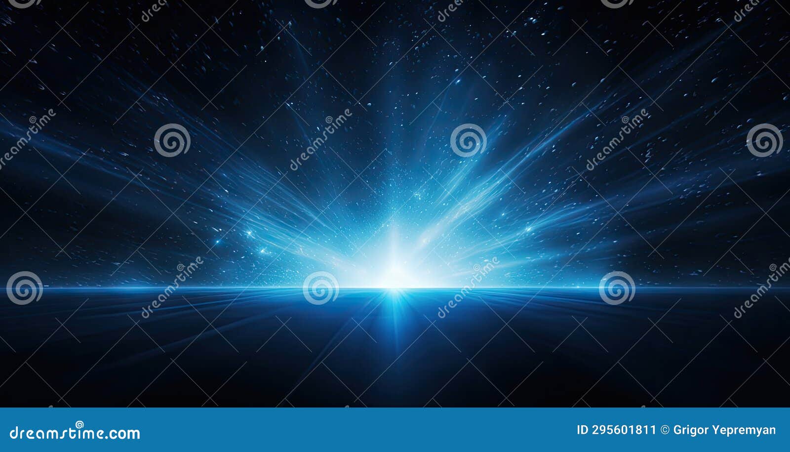 Blue Light Flow from a Shining Spot in a Dark Space, in the Style of ...