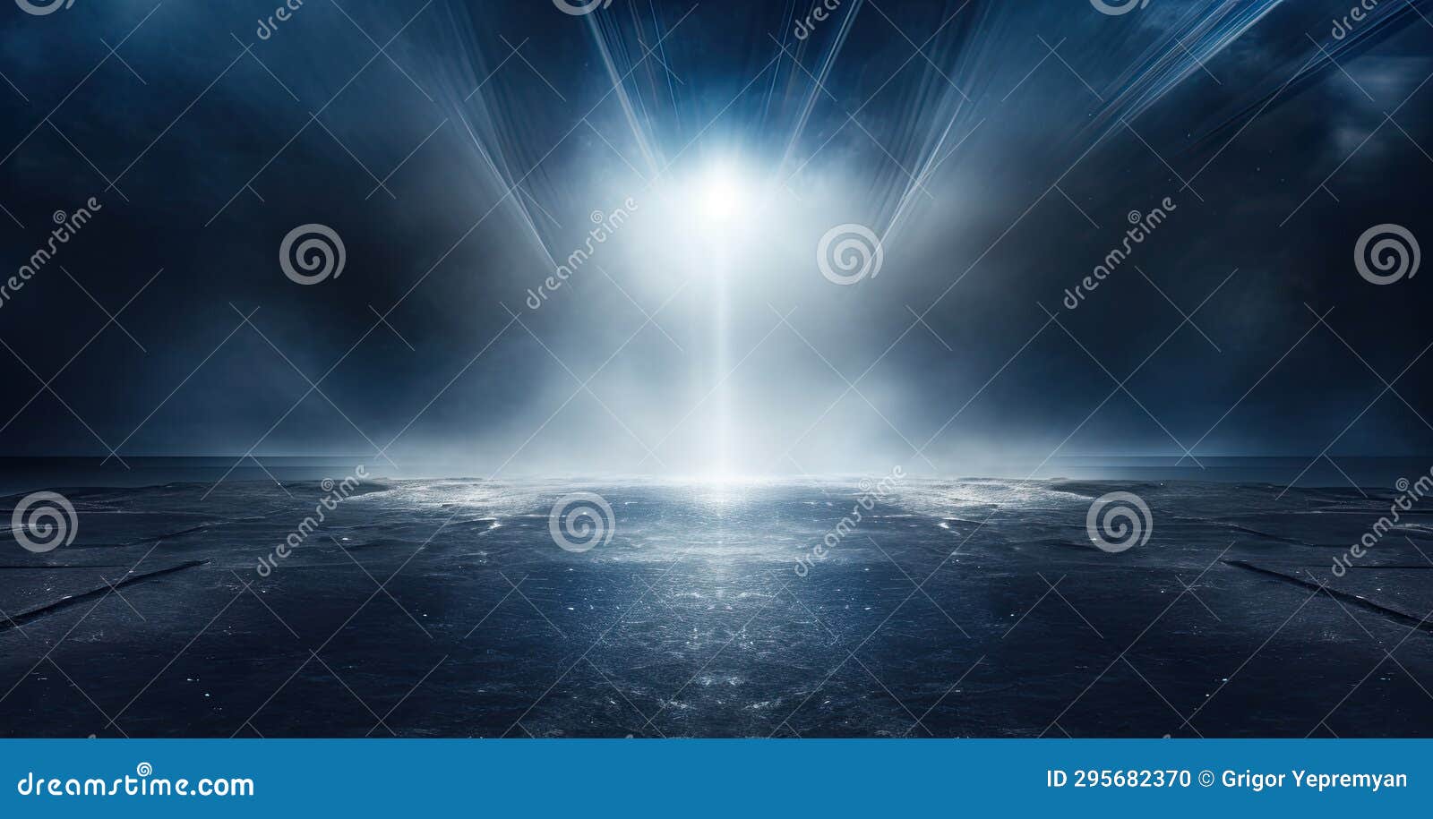 Blue Light Flow from a Shining Spot in a Dark Space, in the Style of ...