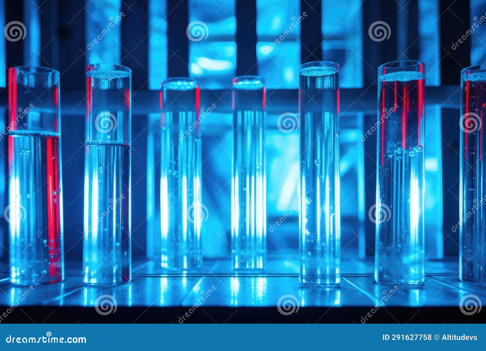 Blue Light Illuminating Test Tubes with Blood Samples Stock Photo ...