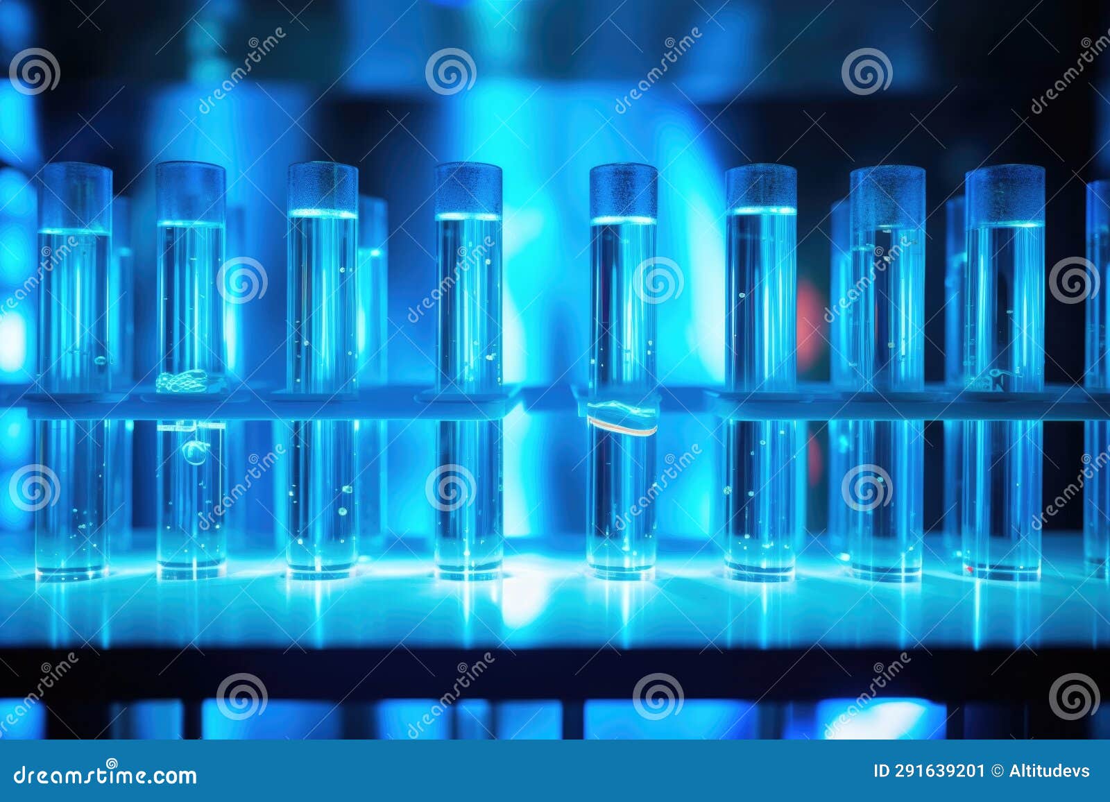 Blue Light Illuminating Test Tubes with Blood Samples Stock Image ...