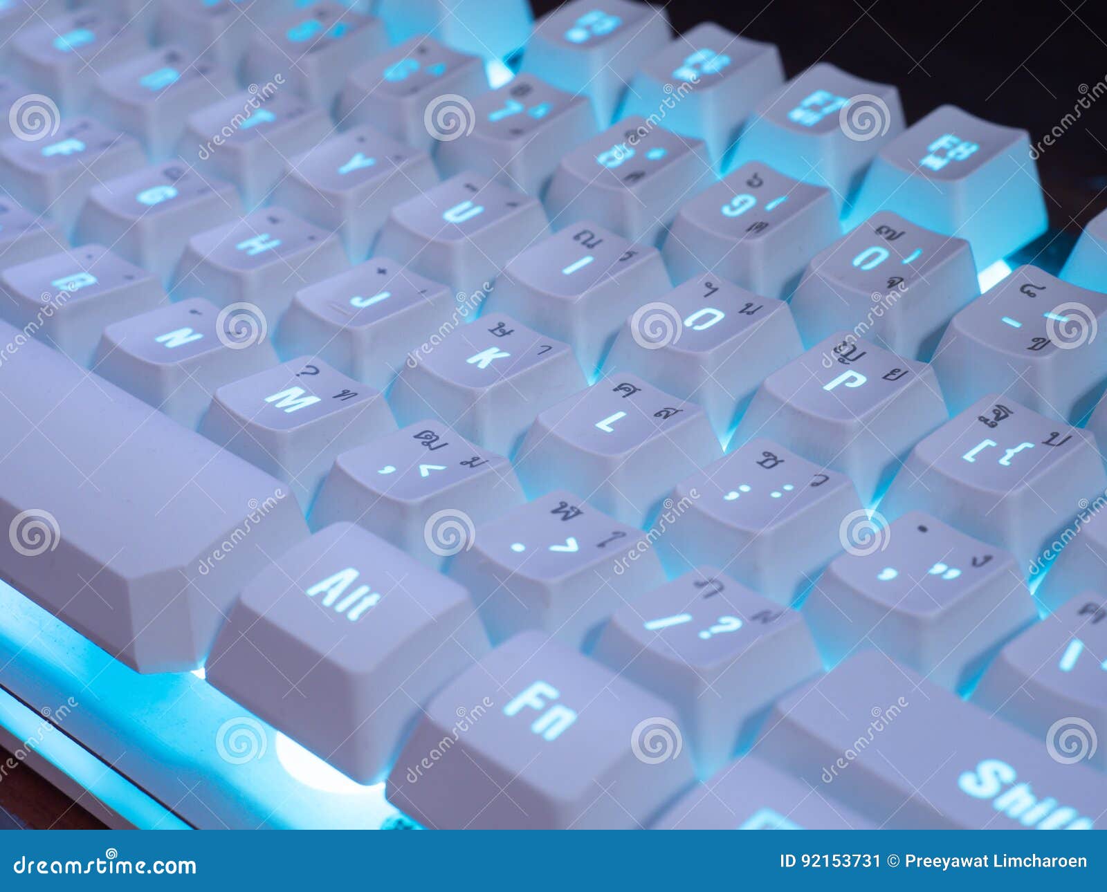 Blue Light Keyboard stock image. Image of business, bulb - 92153731
