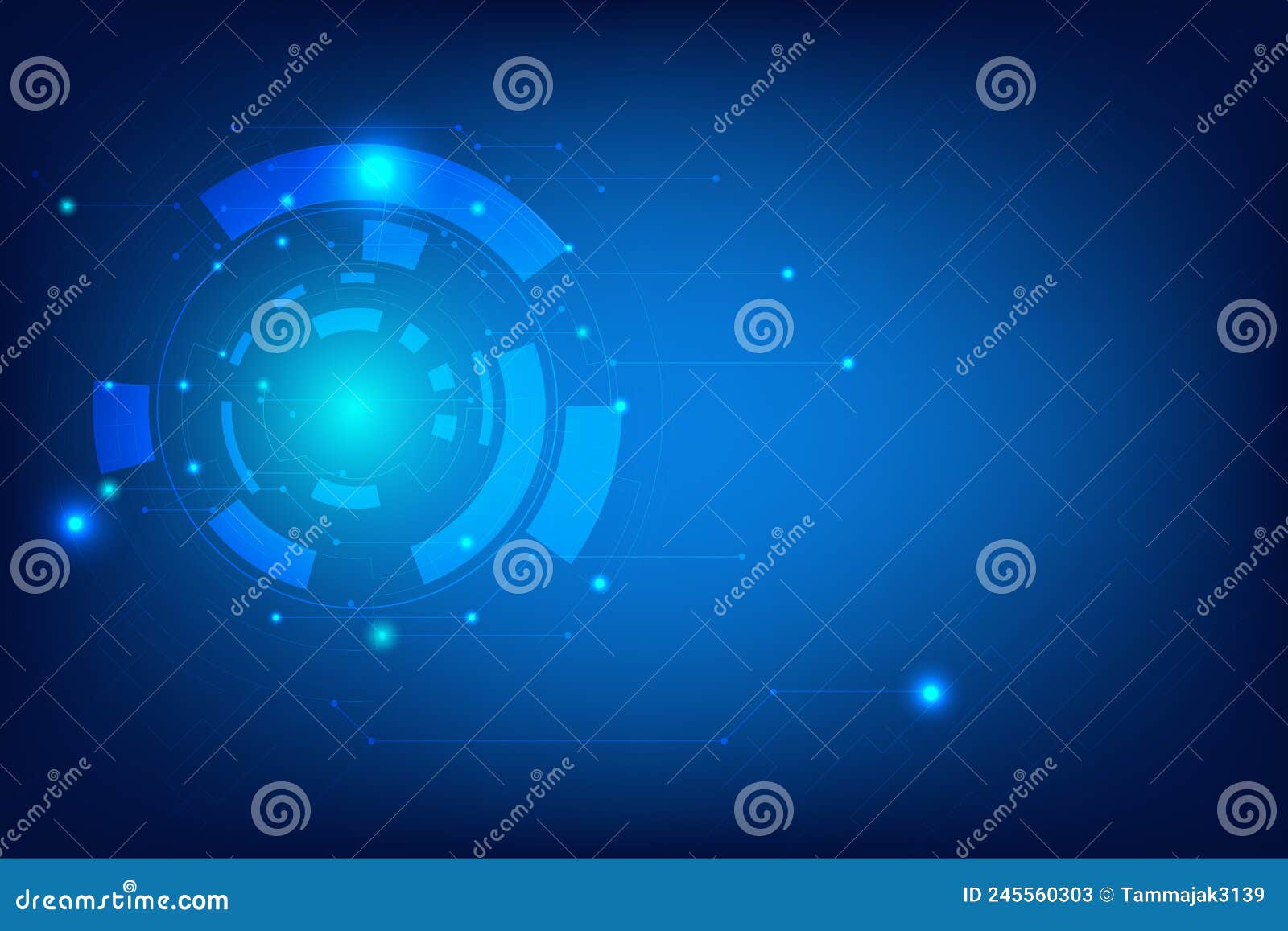 Technology Background, Blue Circle Part with Light. Line and Dot ...