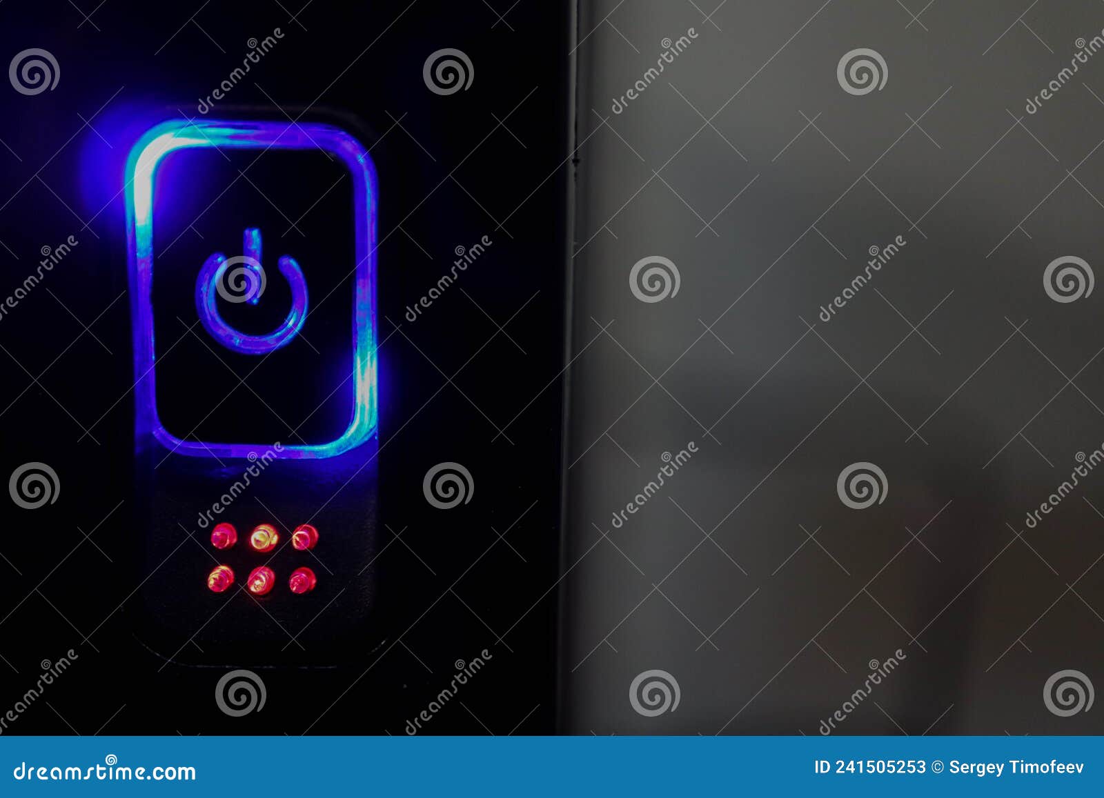 Blue Light Power Button on Black Close Up Stock Image - Image of ...
