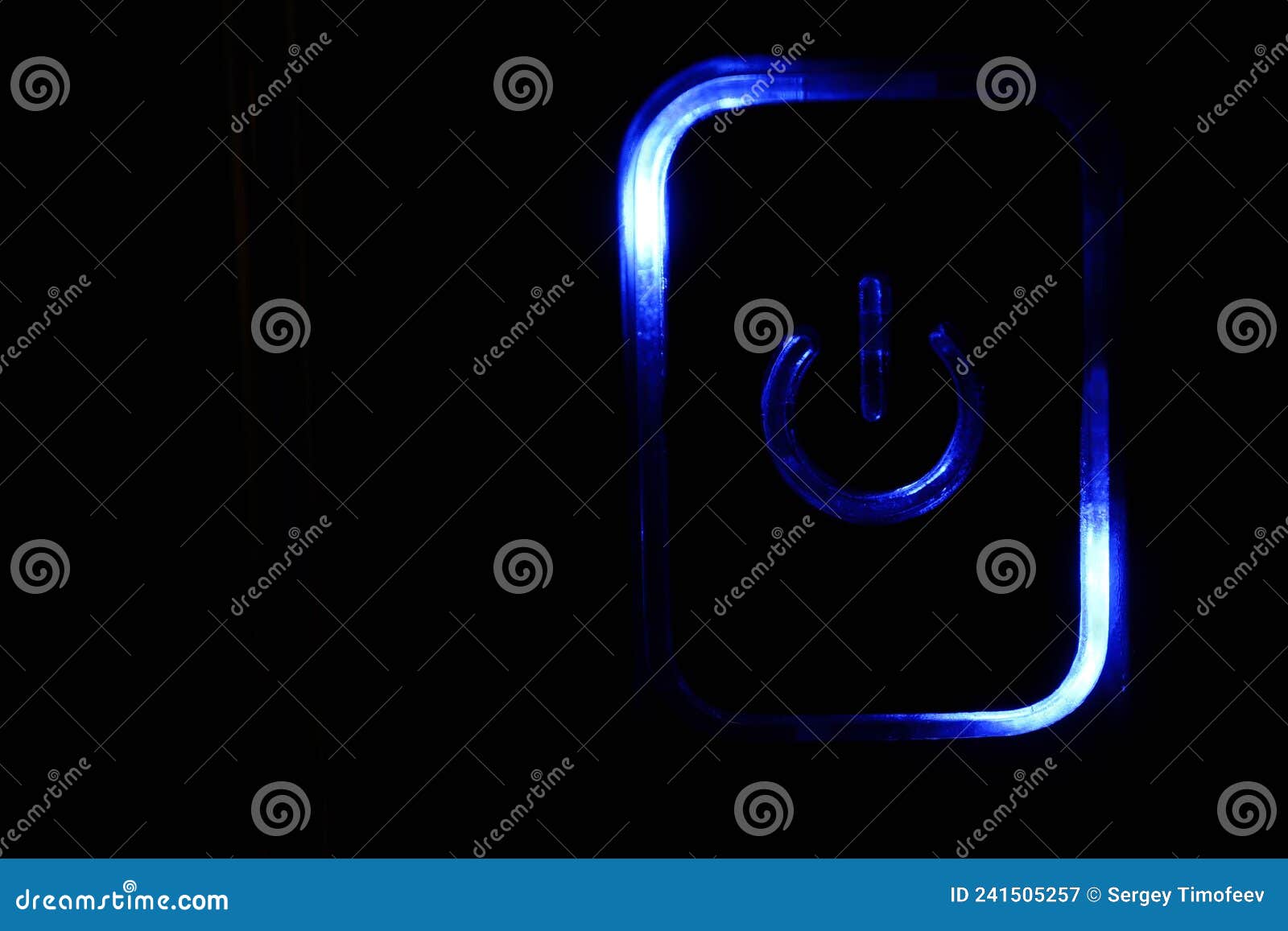 Blue Light Power Button on Black Close Up Stock Image - Image of ...