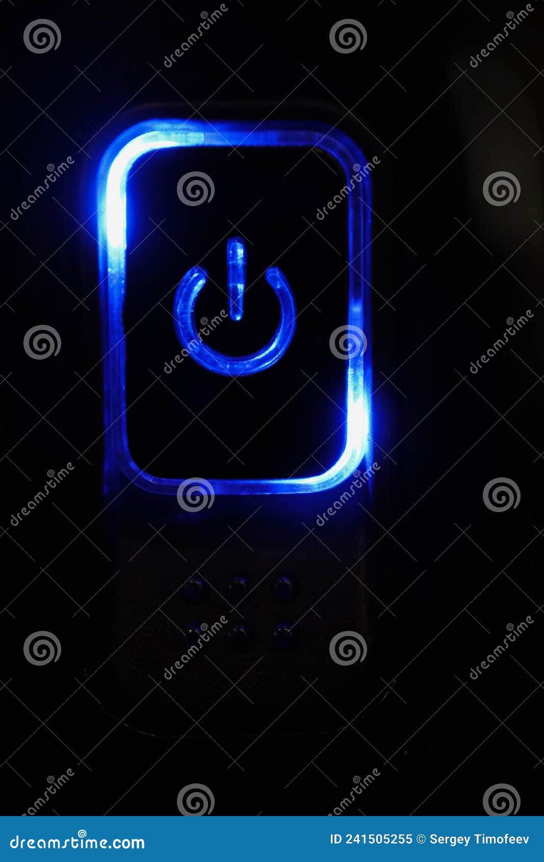 Blue Light Power Button on Black Close Up Stock Image - Image of round ...