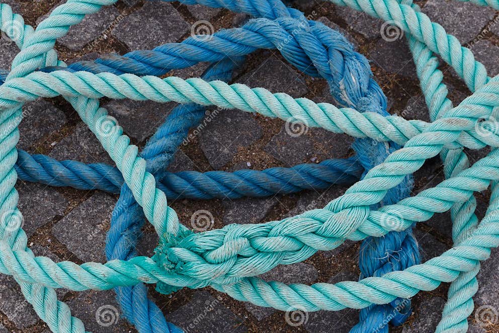 Blue and Light Blue Ropes on Stone Ground Stock Image - Image of ...