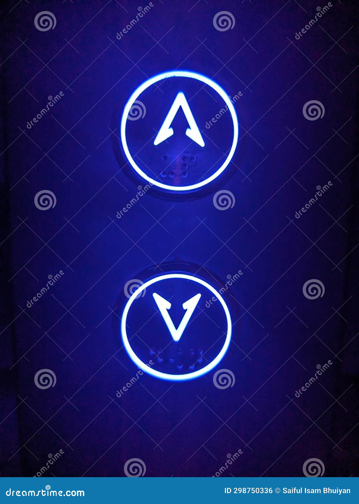 Blue Light Sign on the Elevator, Turn Off and Turn Back Stock Photo ...