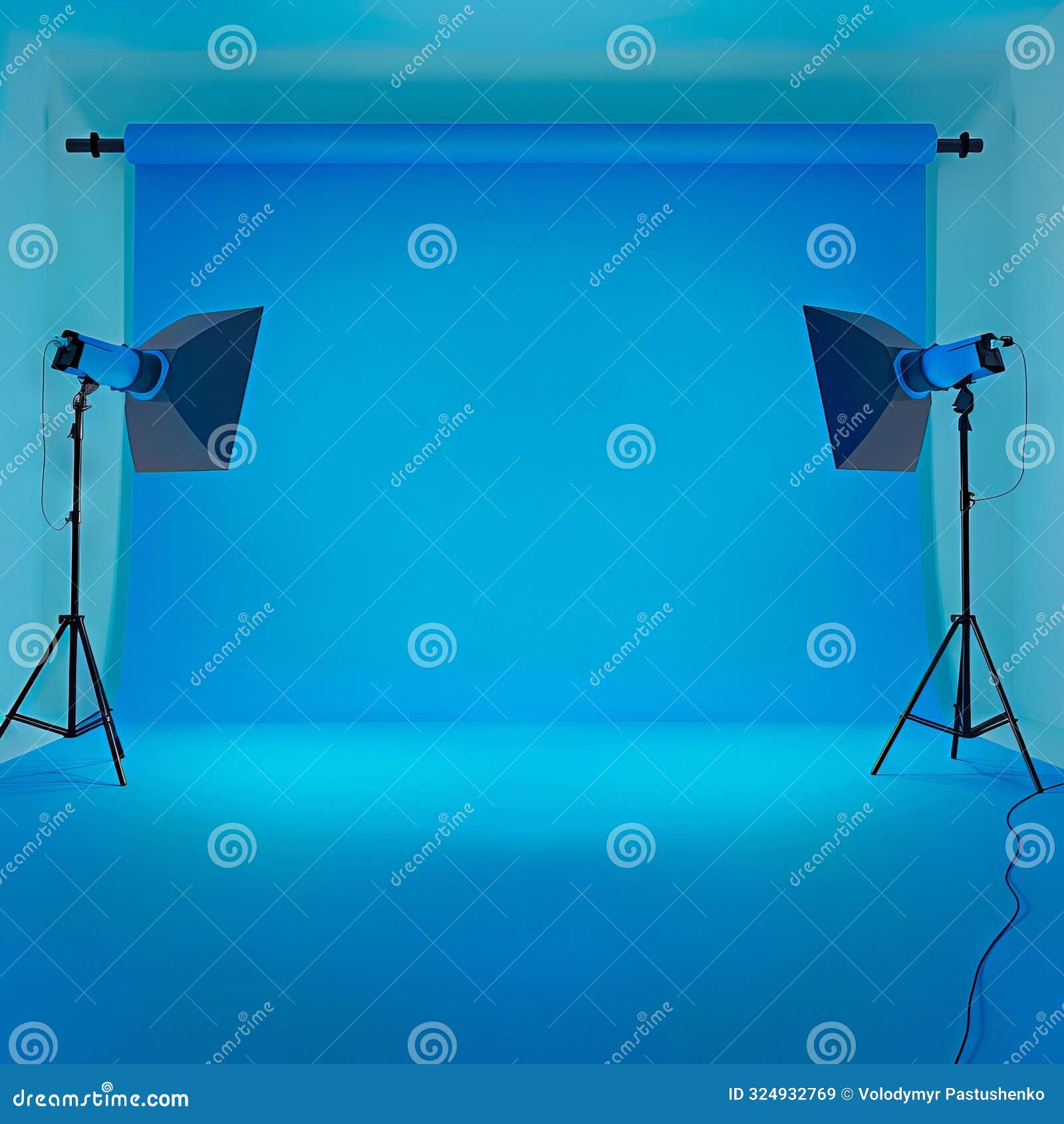 A Blue Light Studio with Two Lights and a Tripod Stock Image - Image of ...