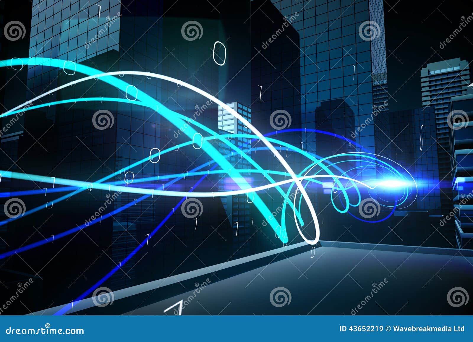 Blue Light Wave Over Skyscrapers Stock Illustration - Illustration of ...