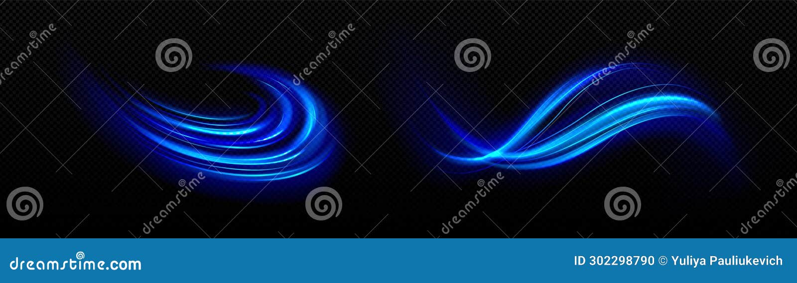 Blue Light Waved Neon Elements with Swoosh Effect Stock Vector ...