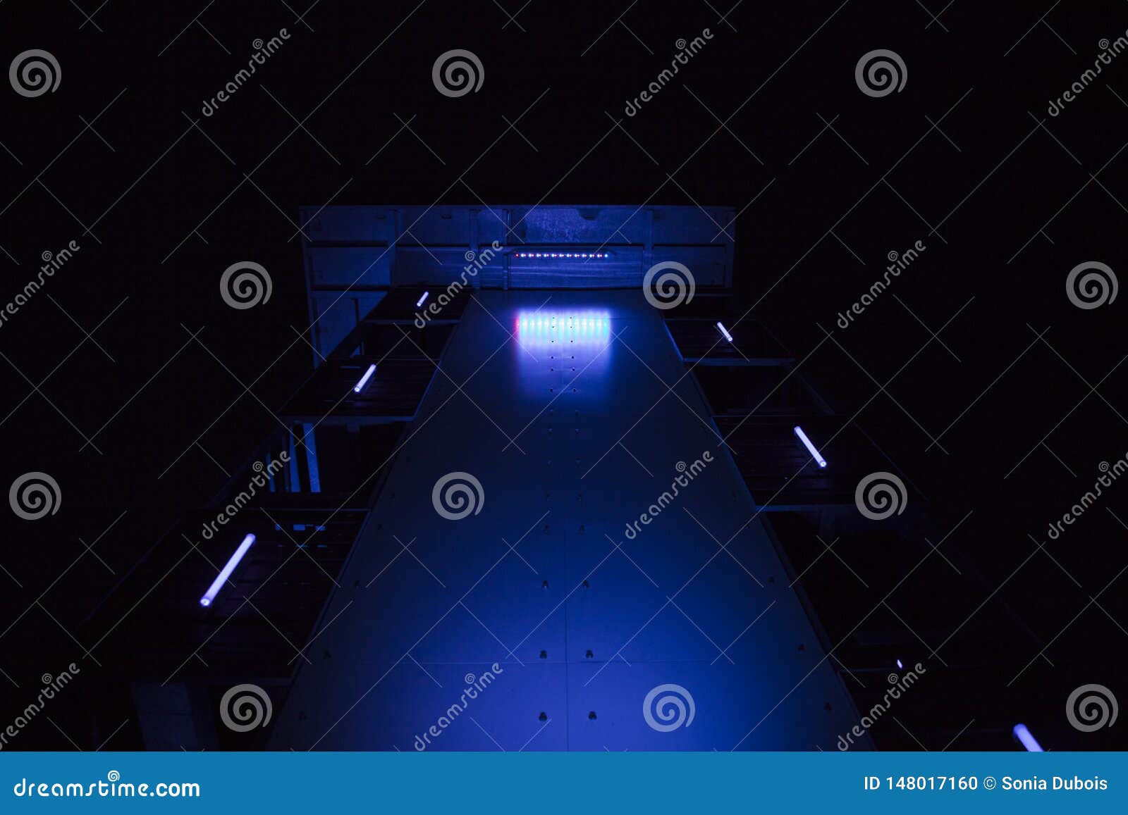 Blue Lighted Industrial Metallic Structure Stock Photo - Image of dark ...