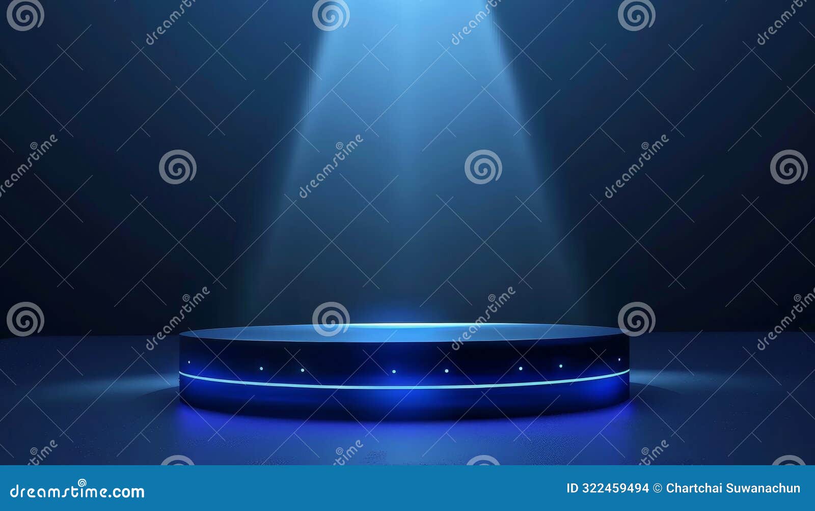 A Blue Lighted Stage with a Blue Background and a Blue Object in the ...