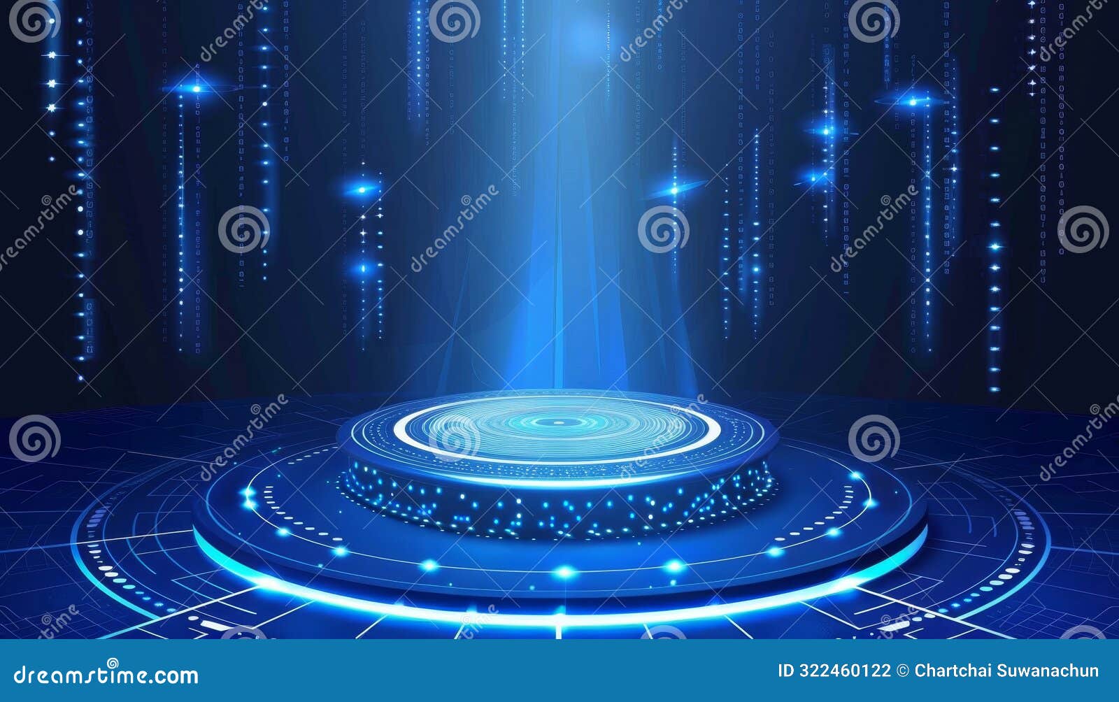 A Blue Lighted Stage with a Blue Background and a Blue Object in the ...