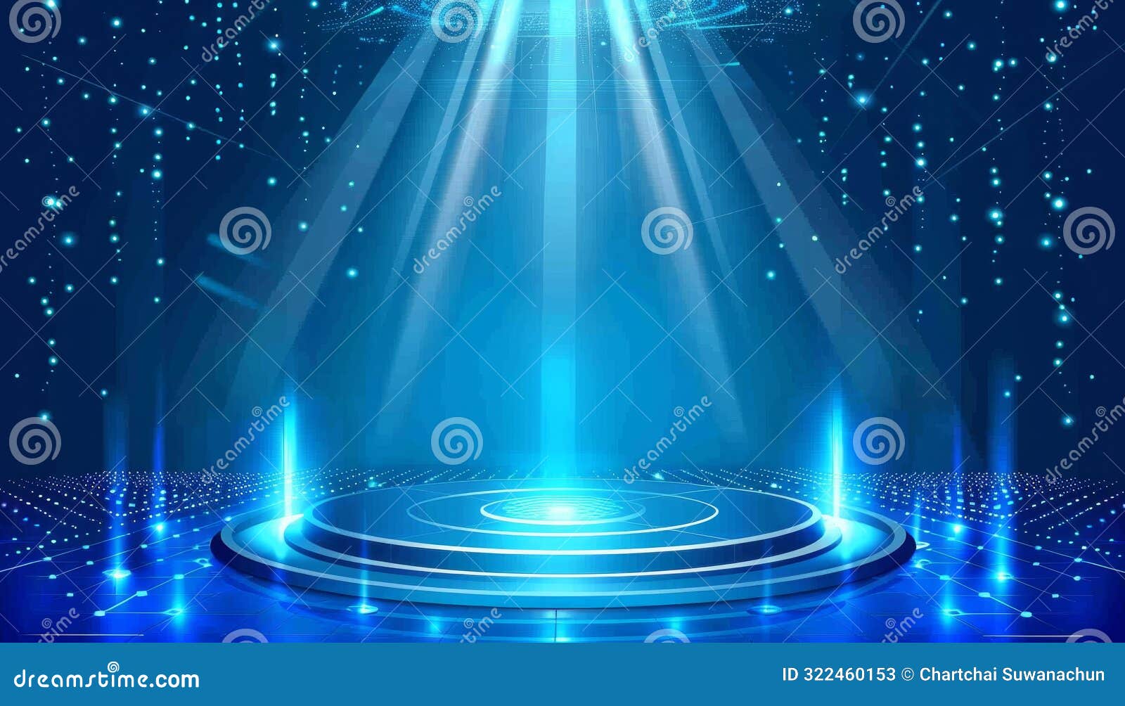 A Blue Lighted Stage with a Blue Background and a Blue Object in the ...