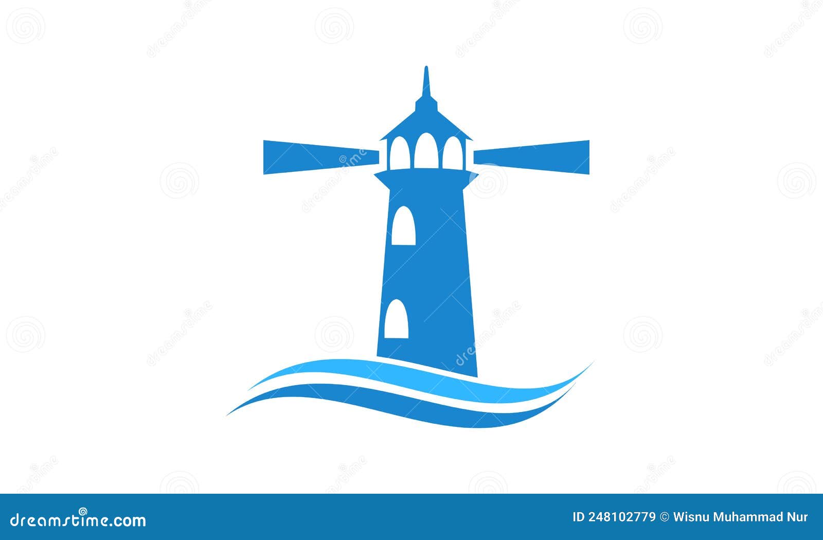 Blue Lighthouse on the Sea Vector Logo Stock Vector - Illustration of ...