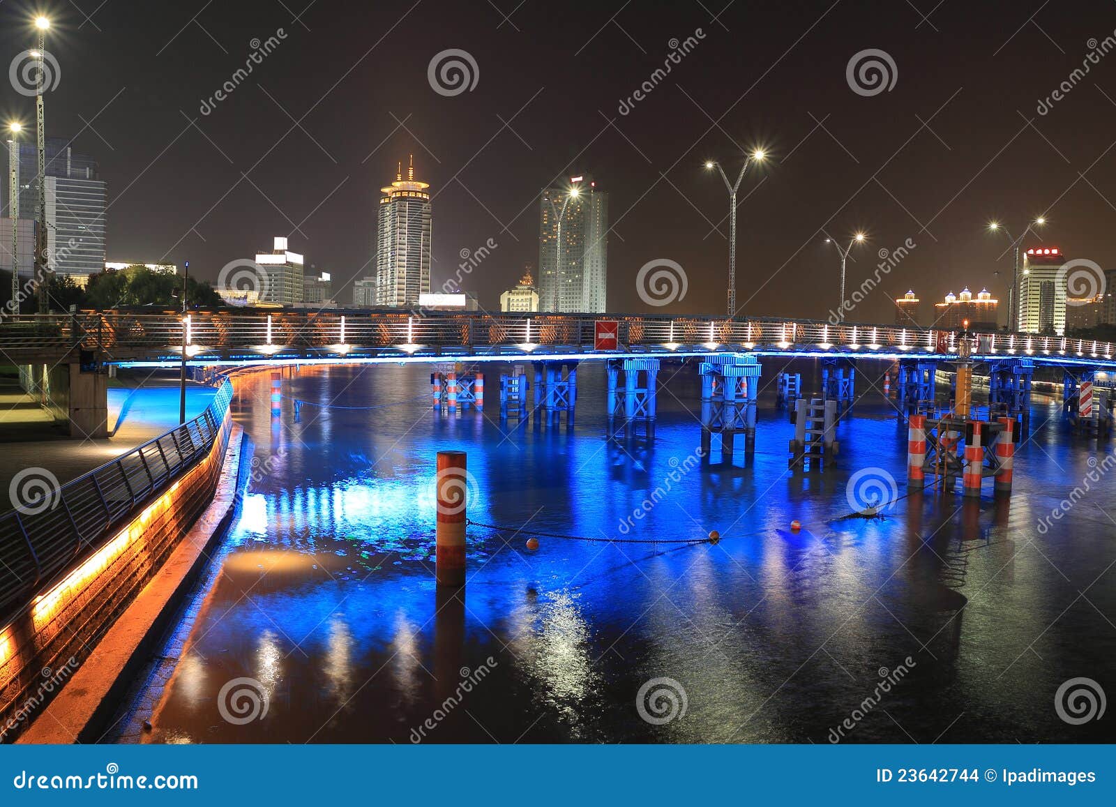 Blue lighting Bridge night stock photo. Image of alloy - 23642744