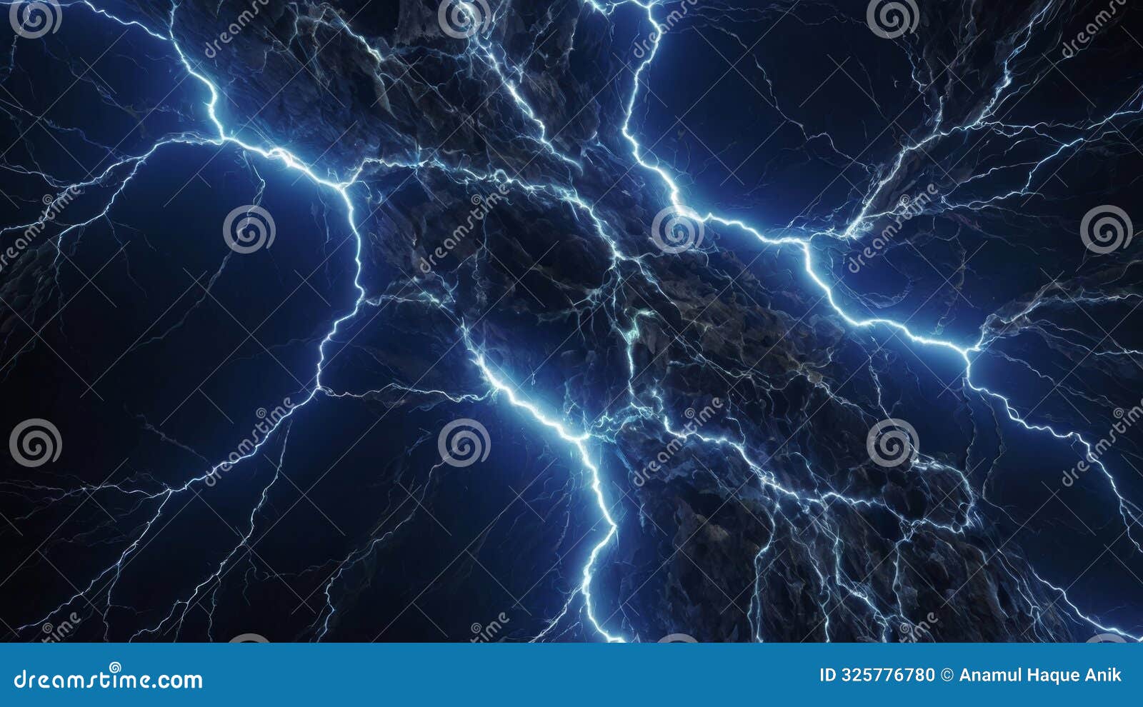 Blue Lightning in the Dark, Abstract Background, 3d Render Illustration ...