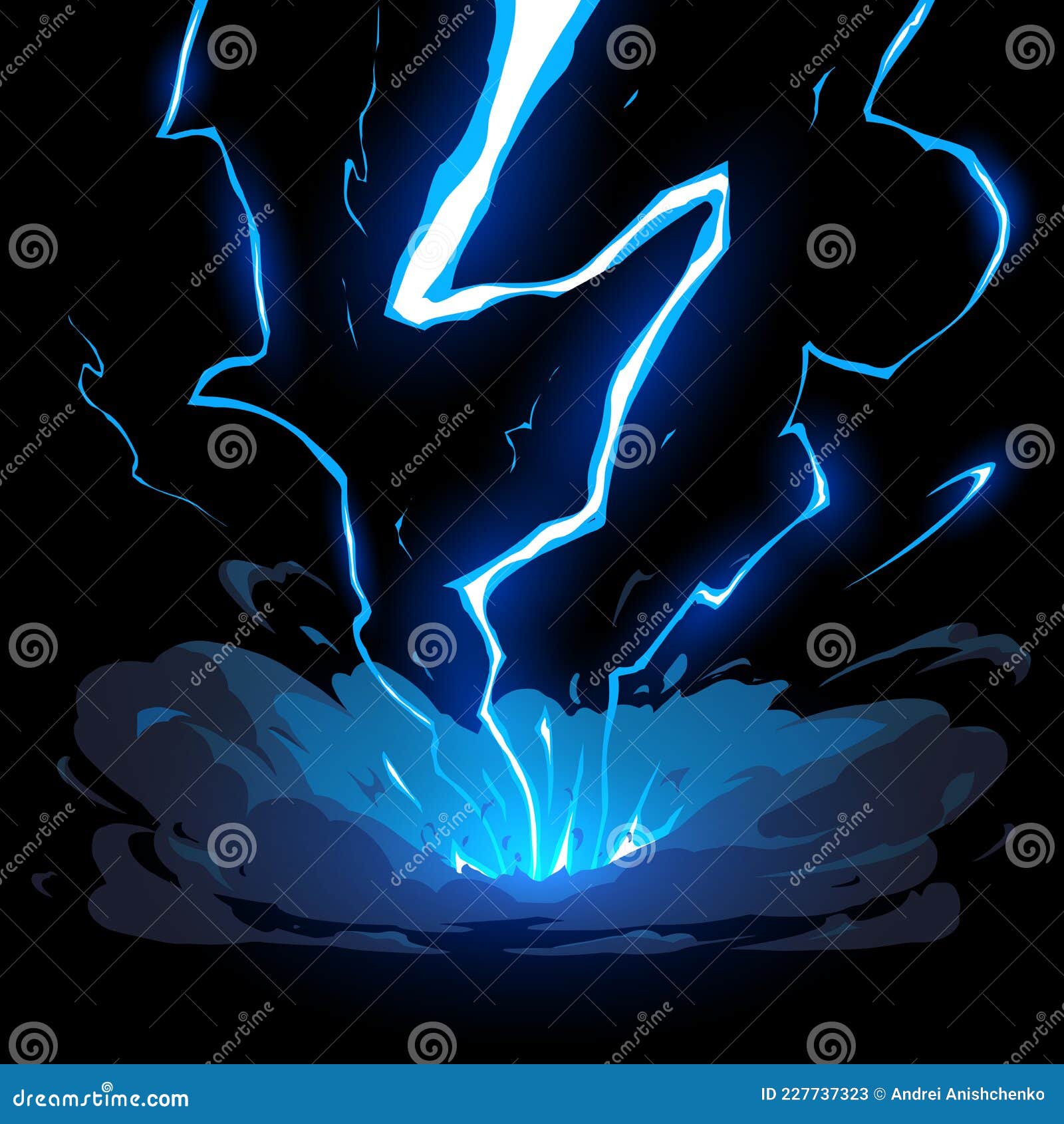 Blue Lightning Hit Effect on Black Background Stock Vector ...