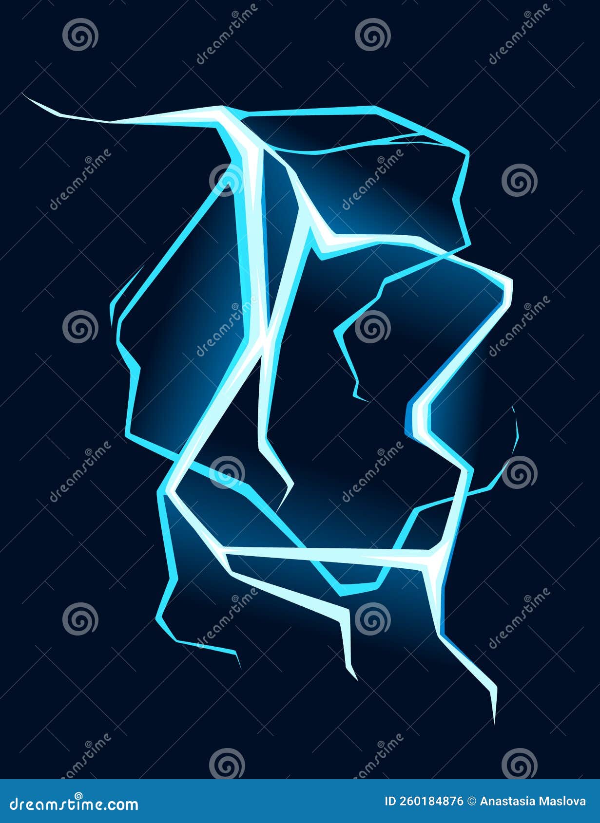 Blue Lightning Hit Effect Cartoon Style Design Vector Illustration on ...