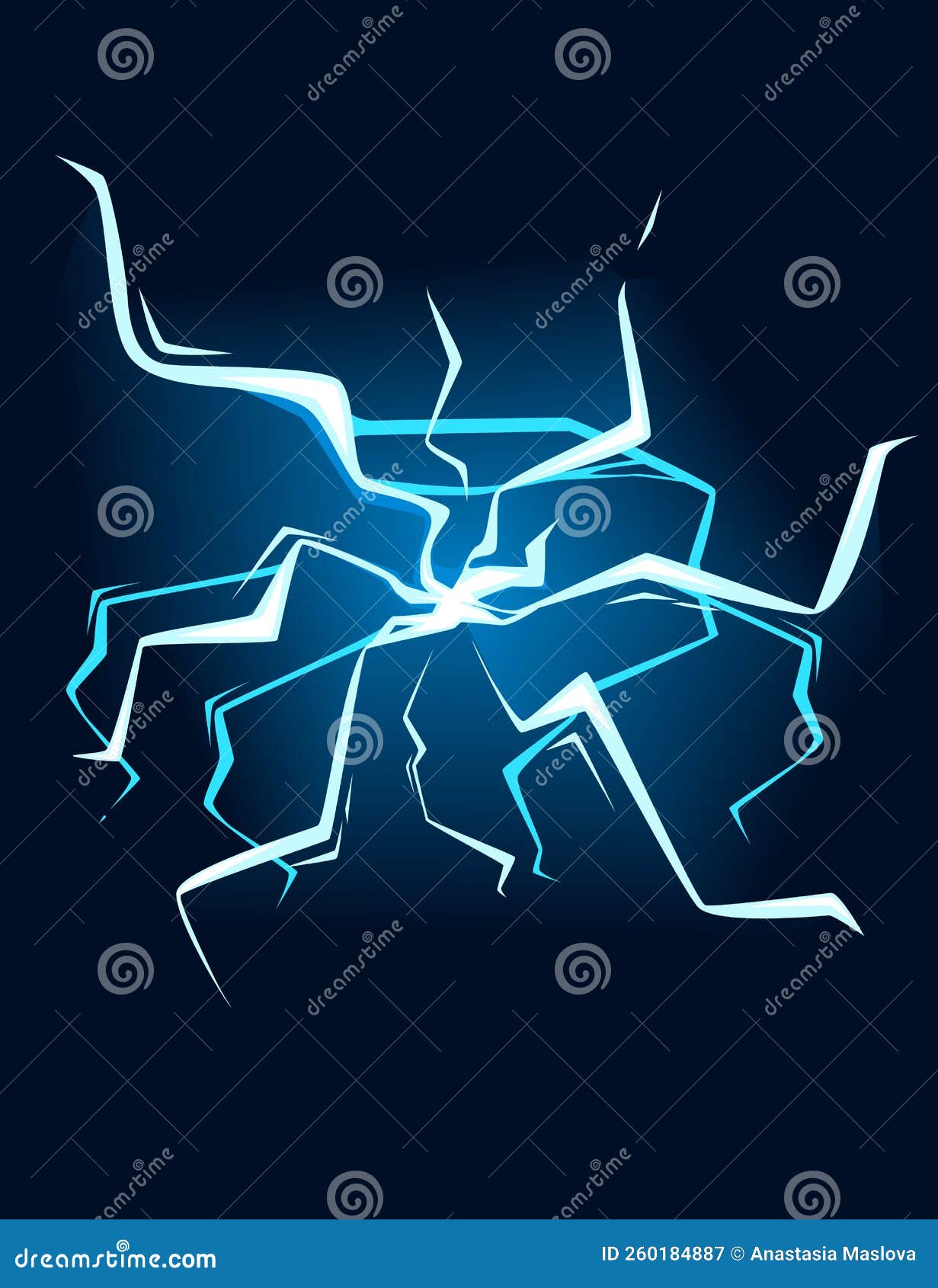 Blue Lightning Hit Effect Cartoon Style Design Vector Illustration on ...