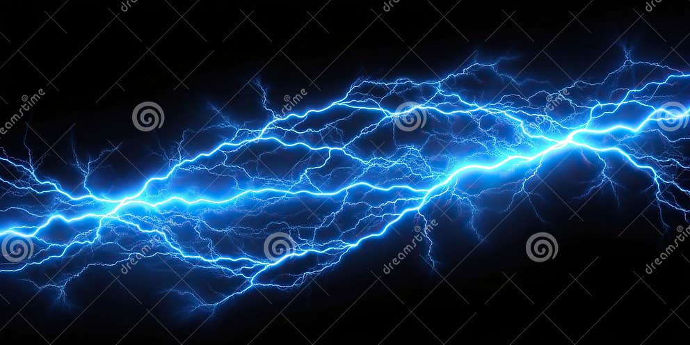 Electrifying Glow: Blue Lightning Overlay on Black Background ...