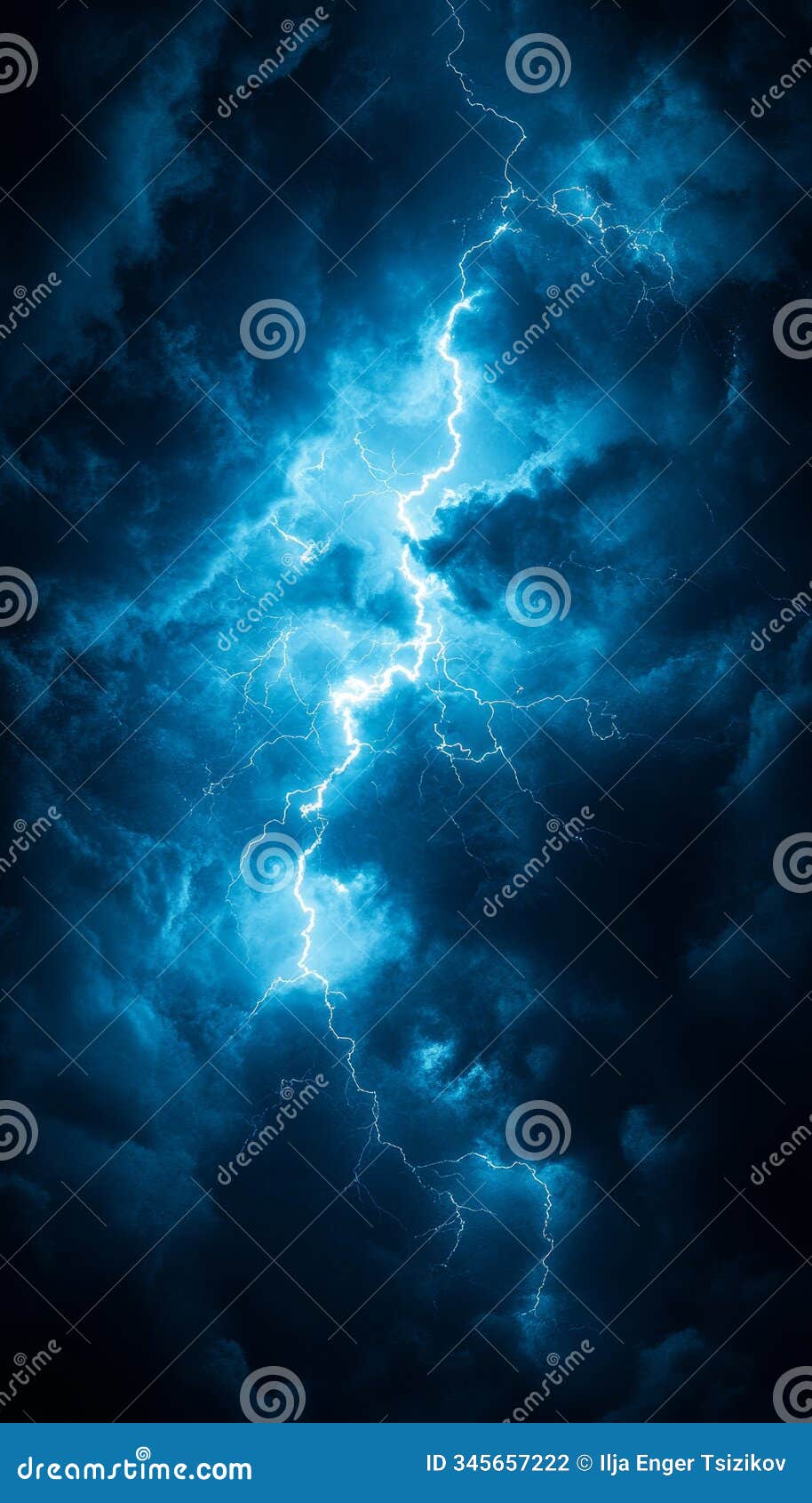 Blue Lightning Storm in Night Sky, Dramatic Weather Background with ...