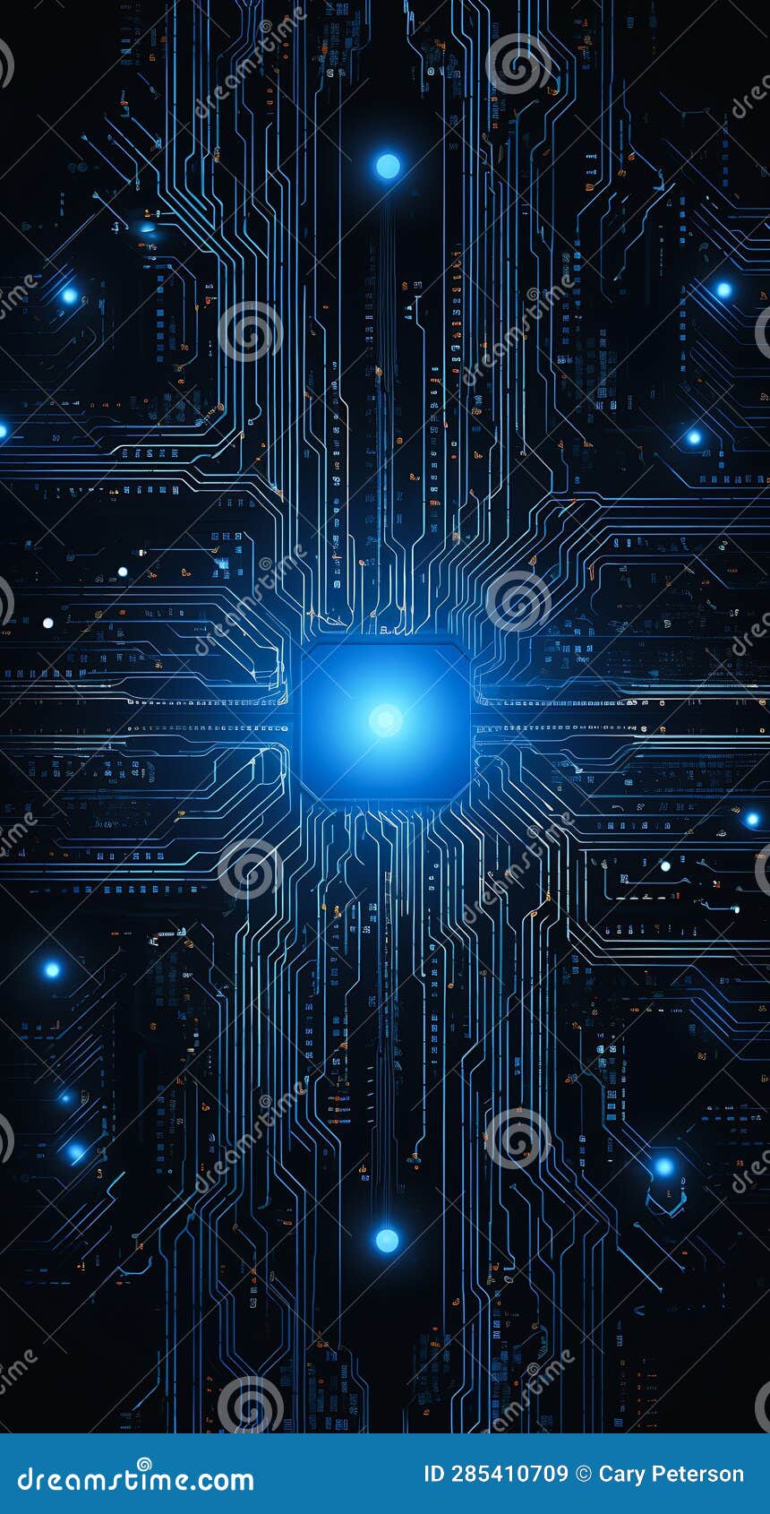 The Blue Lights of the Computer Circuit Board Stock Illustration ...