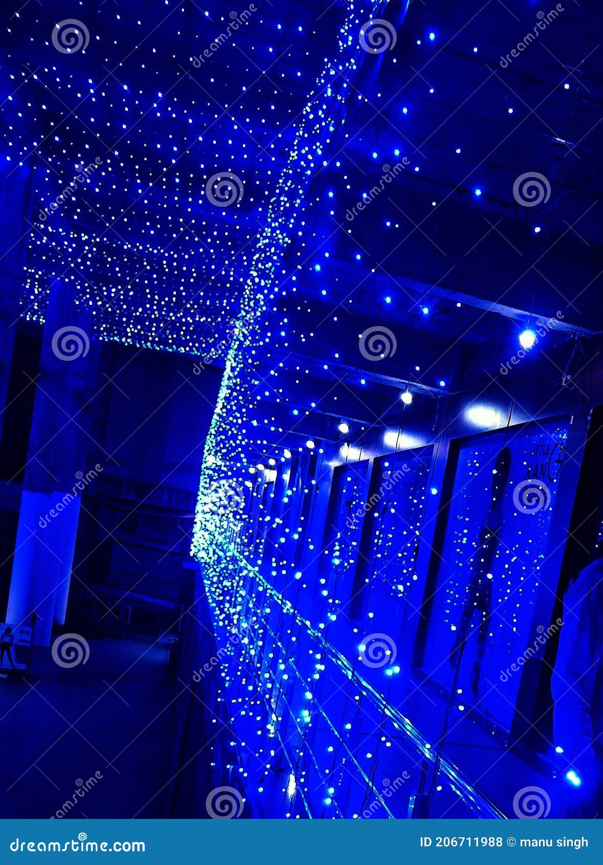 Blue lights in dark night stock photo. Image of lights - 206711988