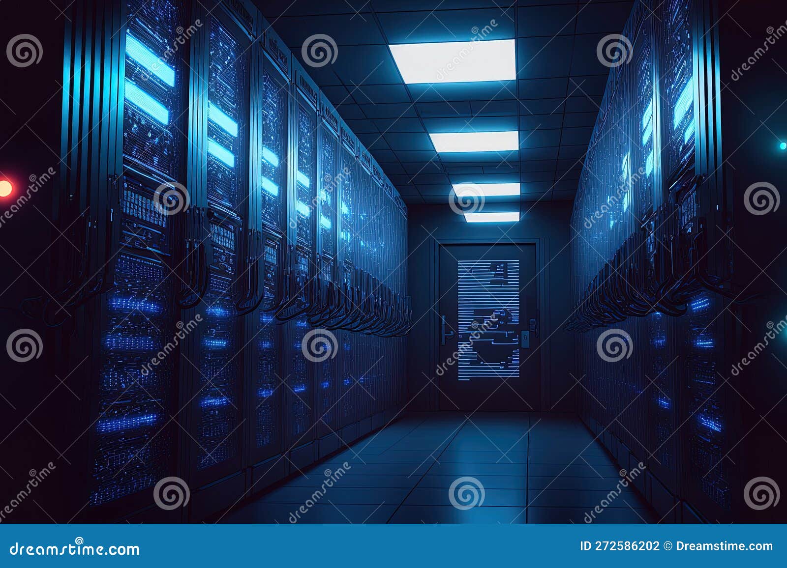 Blue Lights in a Dark Server Room Data Center Stock Illustration ...