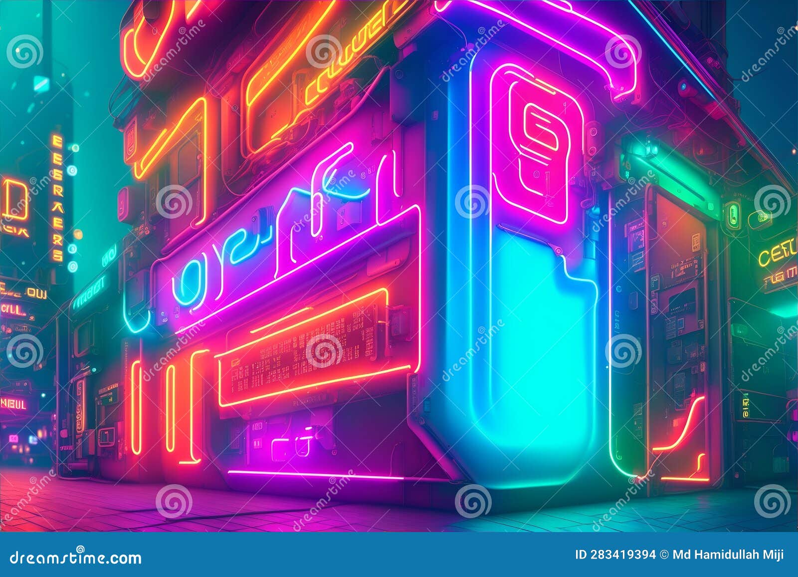 Blue Lights on the Road, Abstract Digital Neon Lights Backgorund Stock ...