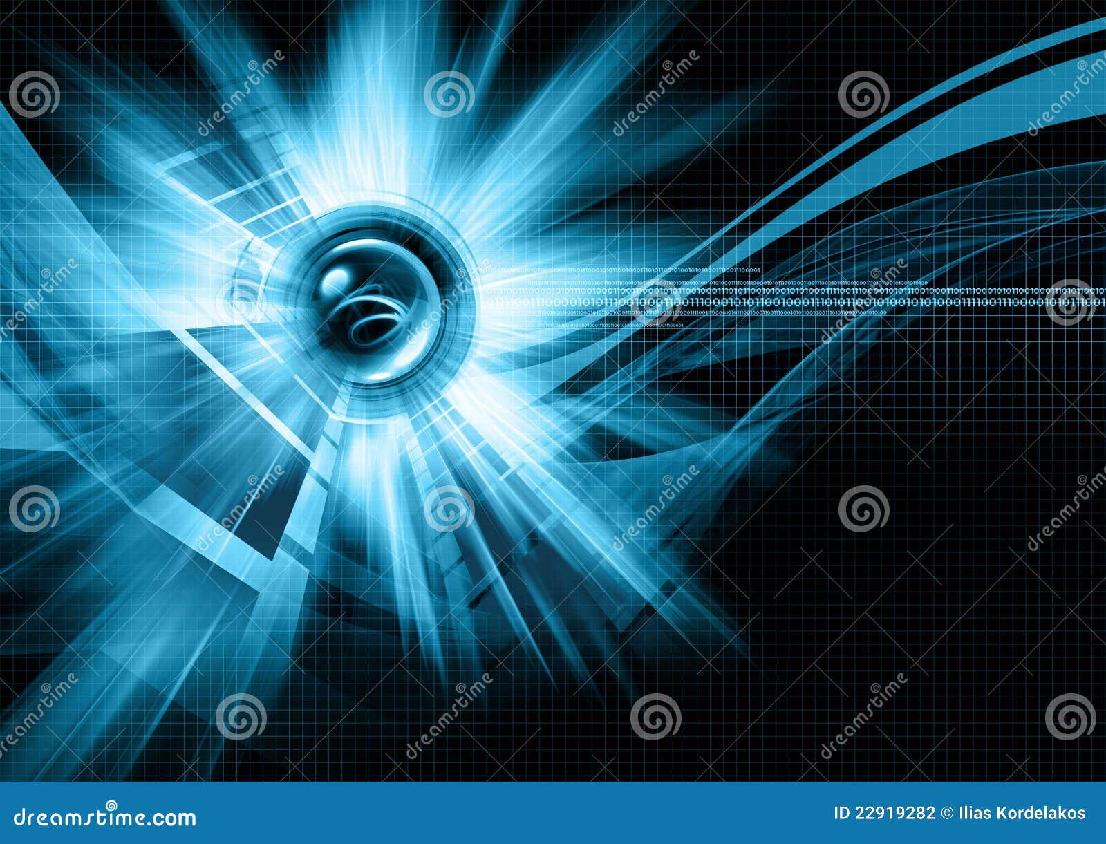 Blue Lights, Sphere and Grid Illustration Stock Illustration ...