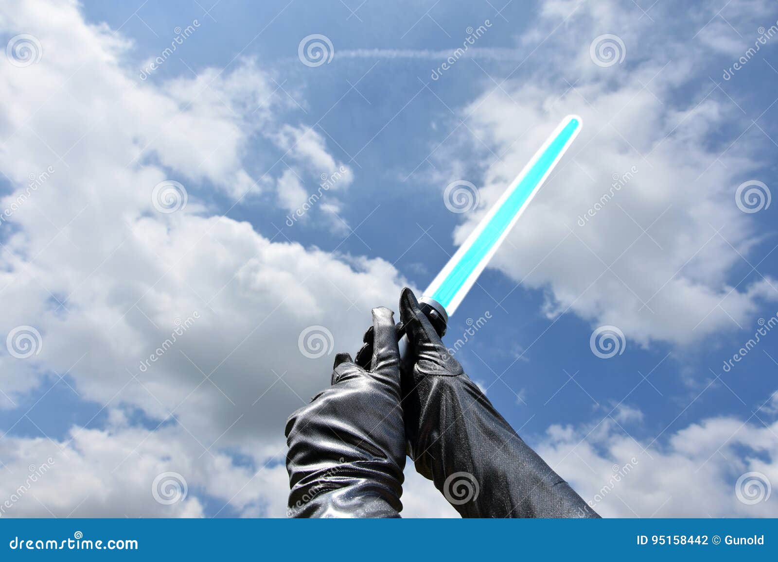 Blue lightsaber stock photo. Image of attack, gloves - 95158442