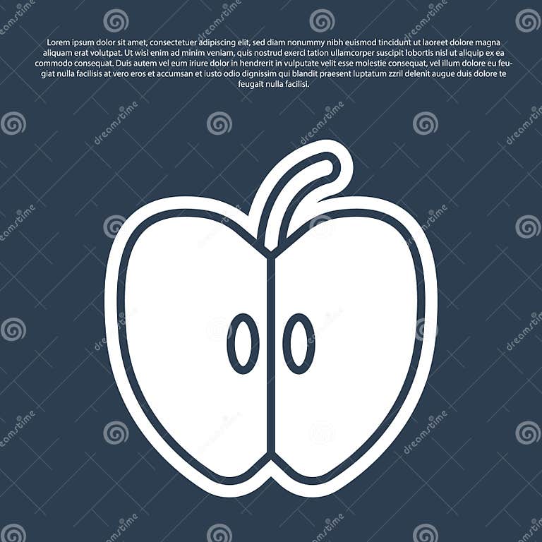 Blue Line Apple Icon Isolated on Blue Background. Fruit with Leaf ...