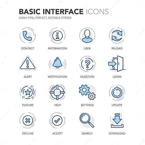 Blue Line Basic Interface Icons Stock Vector - Illustration of feature ...