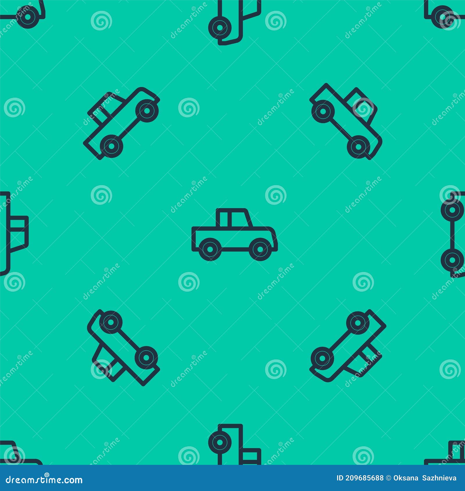 Blue Line Car Icon Isolated Seamless Pattern on Green Background. Front ...