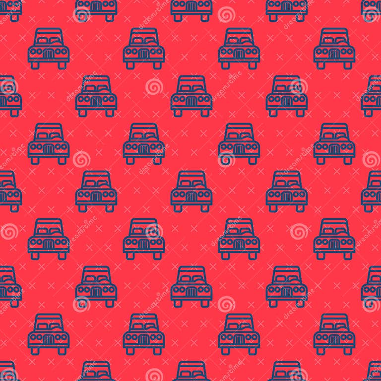 Blue Line Car Icon Isolated Seamless Pattern on Red Background. Front ...