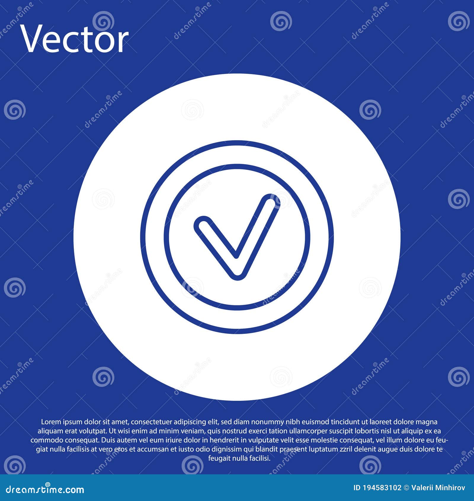 Blue Line Check Mark in Round Icon Isolated on Blue Background. Check ...