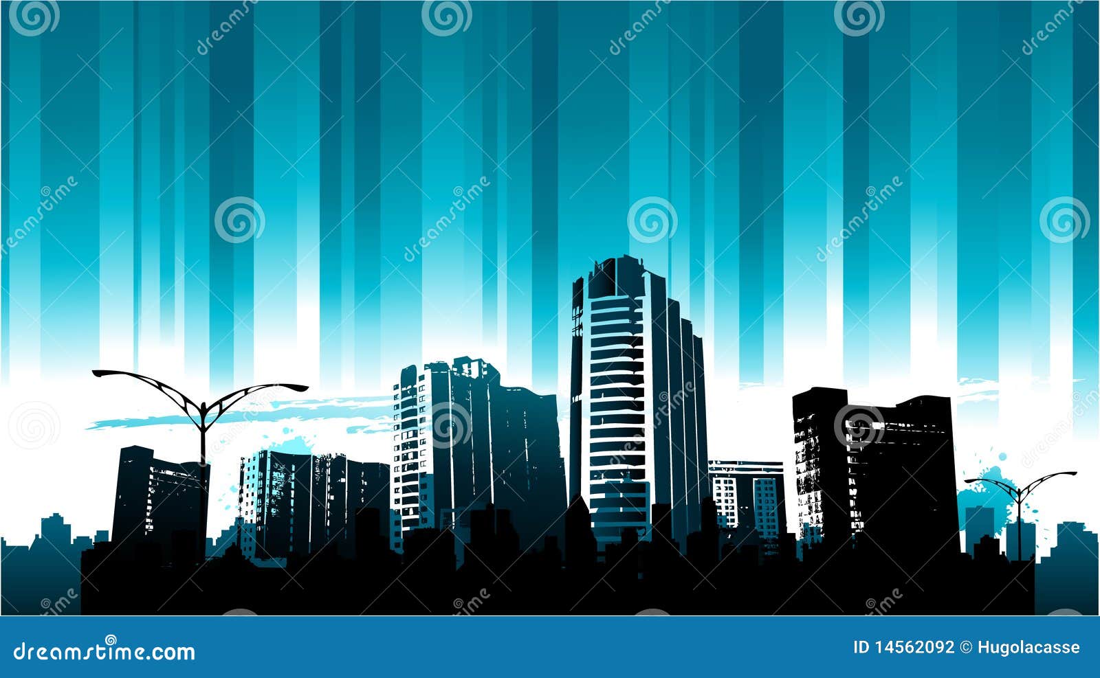 Blue Line Cityscape Background Stock Illustration - Illustration of ...