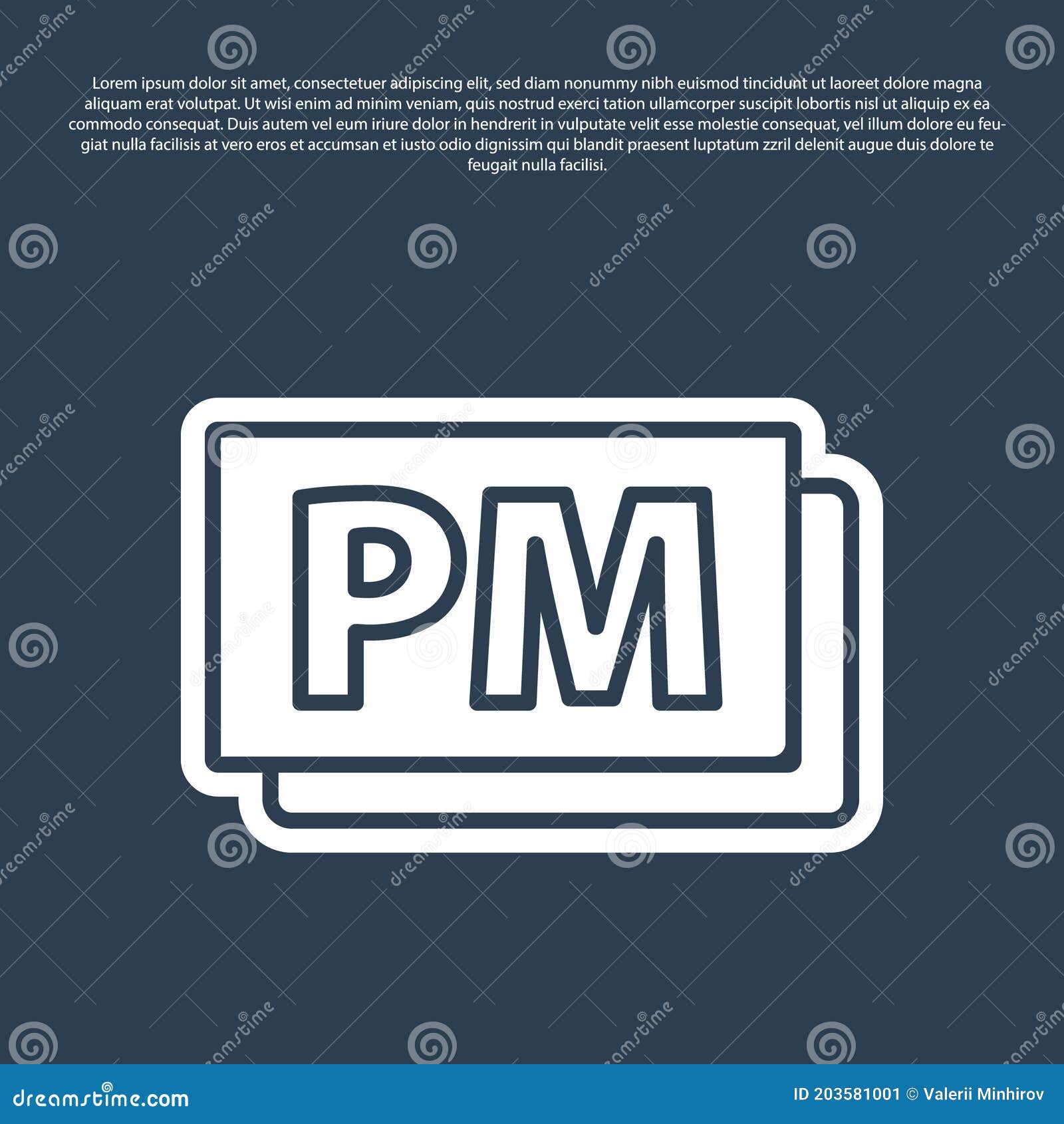 Blue Line Clock PM Icon Isolated on Blue Background. Time Symbol Stock ...