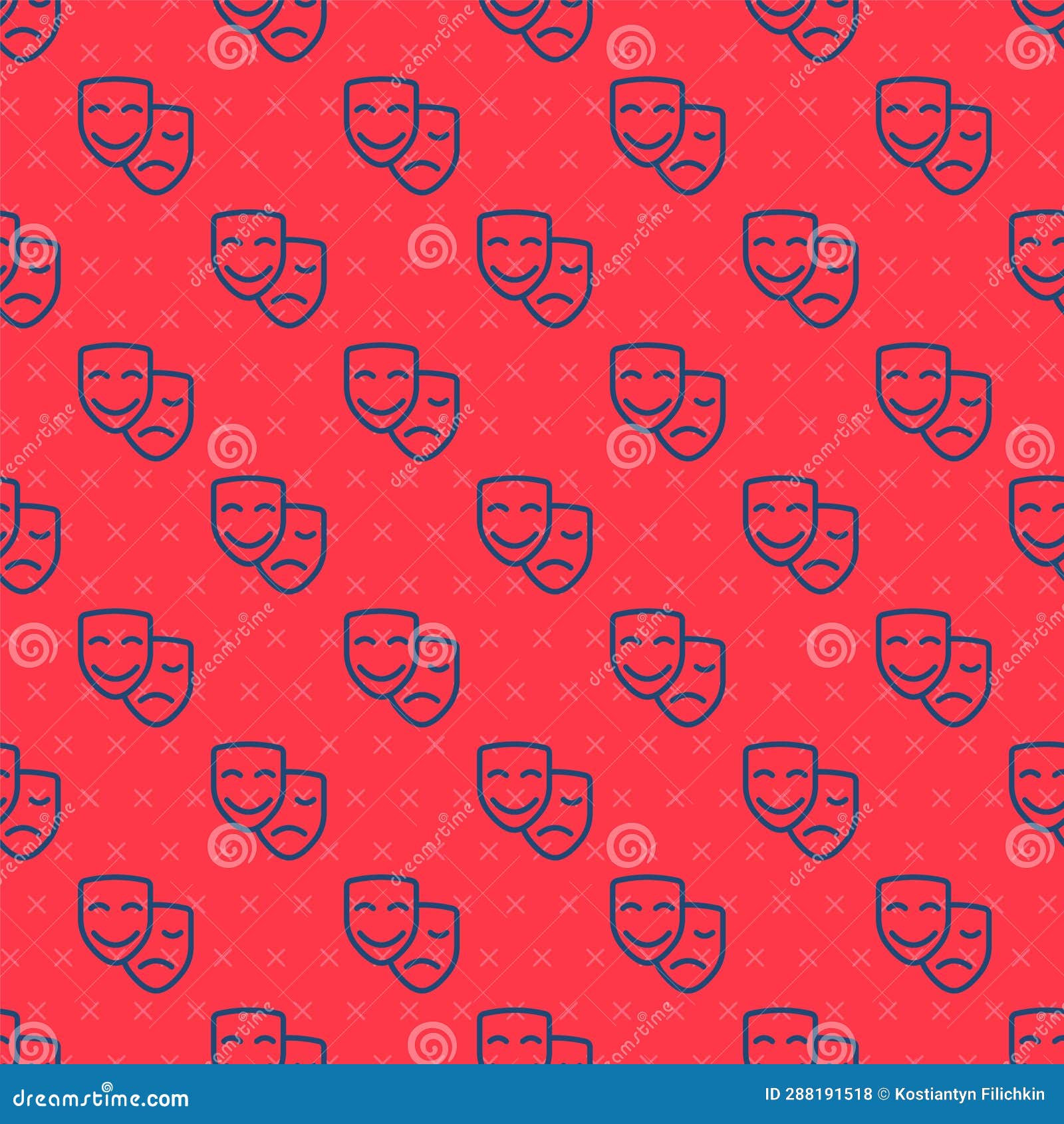 Blue Line Comedy and Tragedy Theatrical Masks Icon Isolated Seamless ...